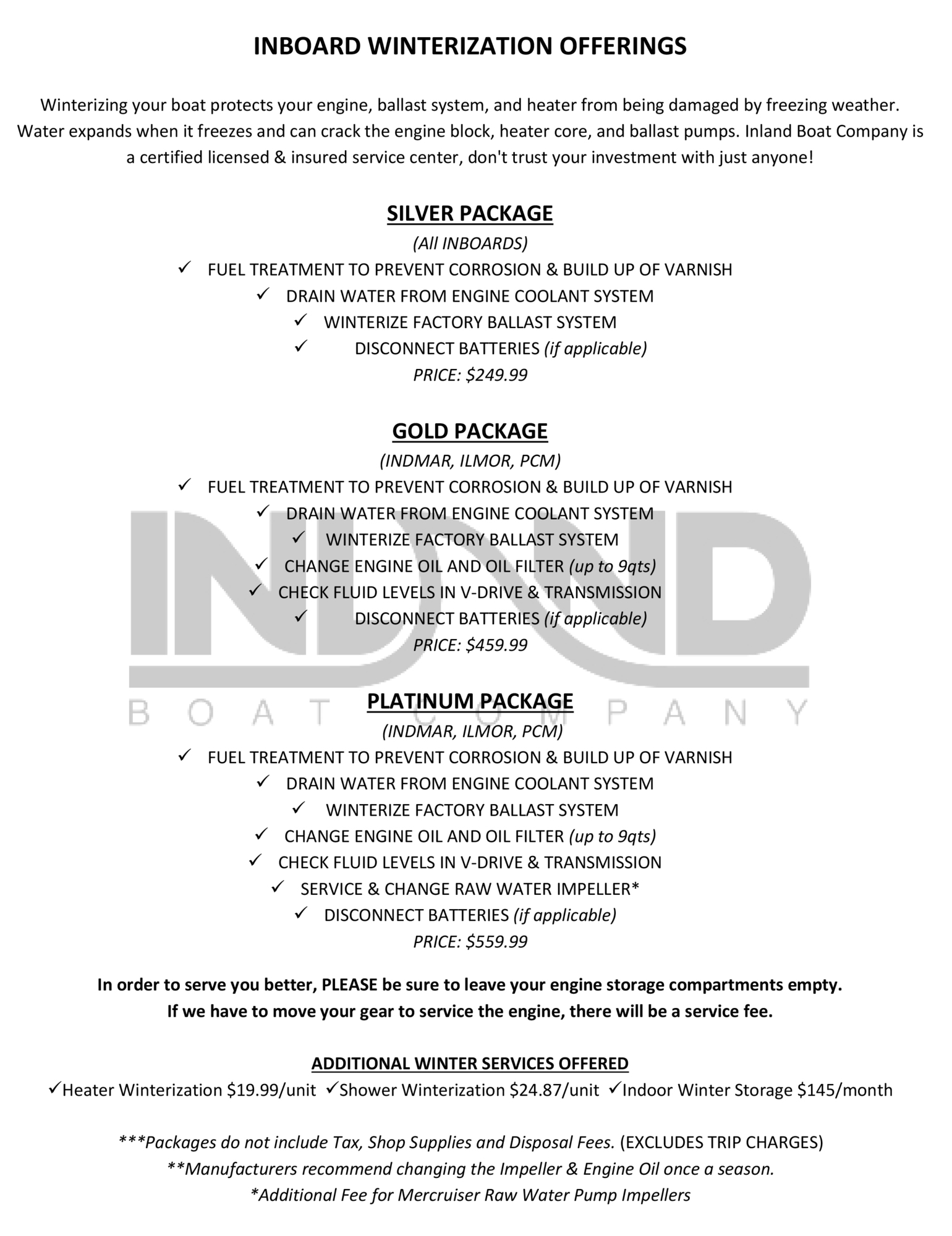 Winterization Packages | Inland Boat Company | Raleigh North Carolina